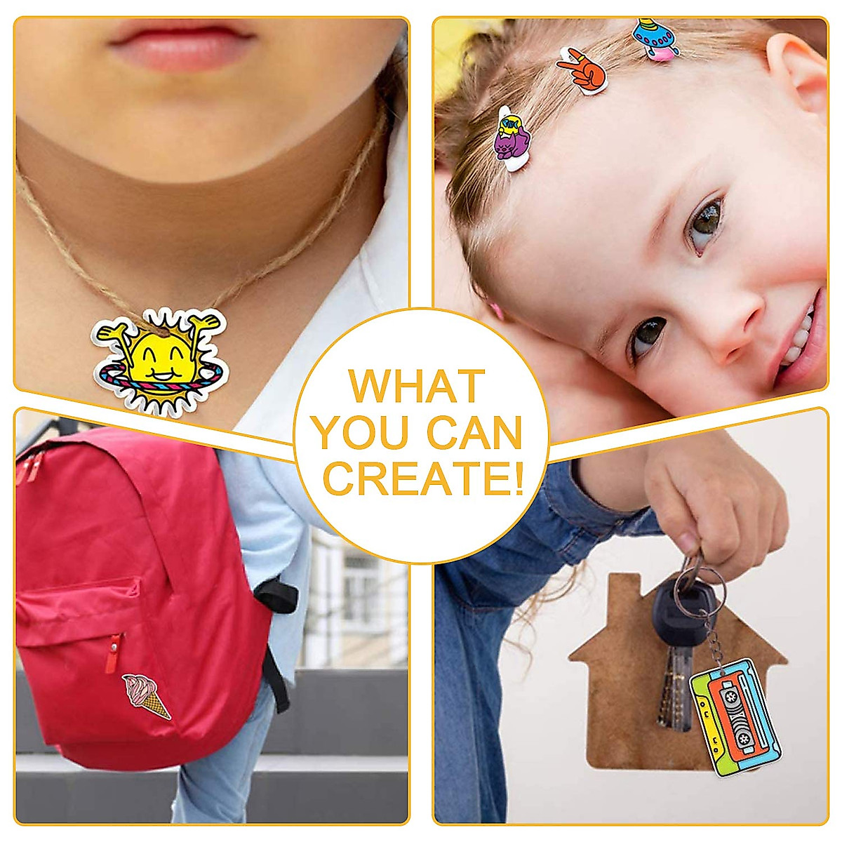 Rawskro 200 Pieces Shrink Plastic Sheet Kit Include 20 Blank Sheets Shrinky Art Paper,Hole Punch,165 Keychains Accessories,12 Colored Pencils for Kids Creative Craft Activities for All Ages