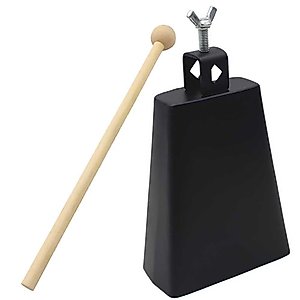 Cowbell Drum Cencerro,Plastic Cow Bell,Latin Percussion Cowbell 6 Inch Metal Cowbell Noise Maker with Handle for Drumset Kit Percussion Come with Stick Black Cow Bells Cowbell Drum Musical Cow Bell