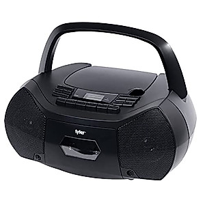Tyler Portable CD Cassette Boombox 2022 Model CD Player Cassette Player AM/FM Combo Wireless Battery Operated or Ac -in, (2) AUX-in Ports TAU106-BK