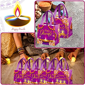 kaixiaoru 20 PCS Happy Diwali Day Treat Bag,Happy Diwali Day Gift Bags Candy Bags Gooide Bags with Handle Reusable Non Woven Tote Bags for Diwali Day Party Decorations Favors (7.9 * 7.9 * 8.3inch)
