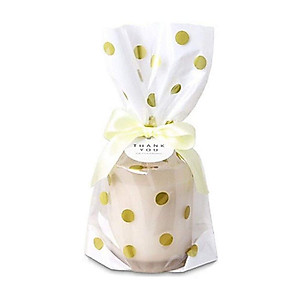 Gold Polka Dot Clear Cello Candy Favor Bags,Cellophane Cookie Treat Plastic Bags,with Gold Twist Ties, Pack of 50