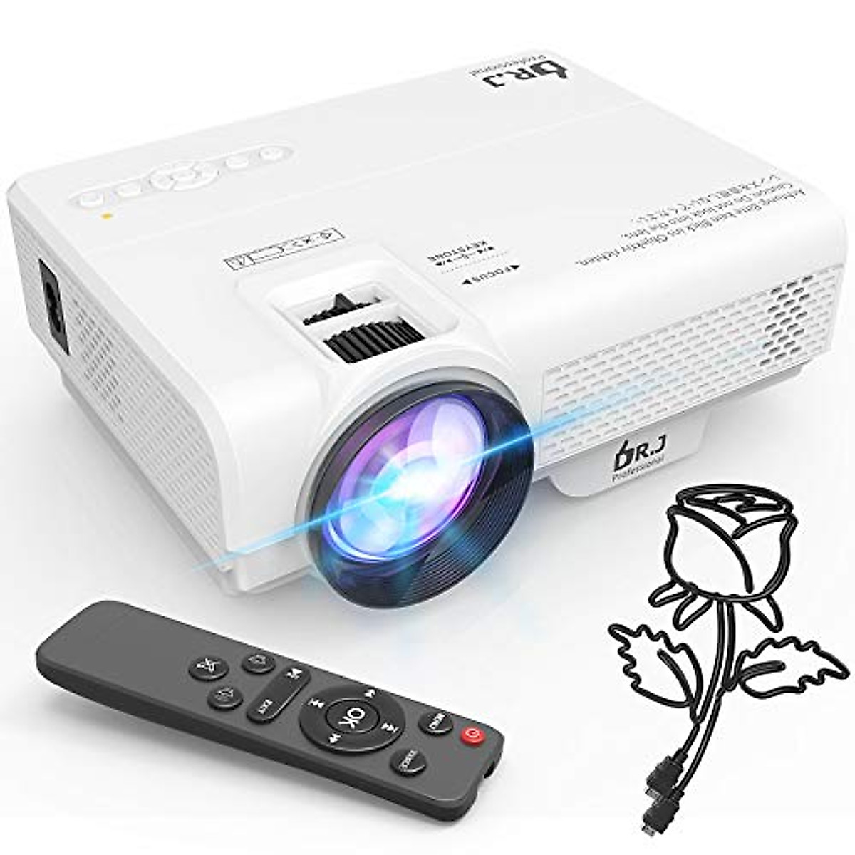 DRJ 6500Lumens Mini Projector, Full HD 1080P Supported Portable Projector for Outdoor Movies, Compatible with TV Stick, HDMI, VGA, USB, TF, AV, Sound Bar, Video Games [2021 Latest Upgrade], P68