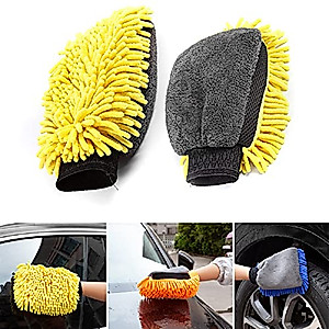 InfantLY Bright Dual-Sided Car Wash Mitts，Car Microfiber Chenille Gloves Thick Cleaning Mitt Scratch-Free Auto Care Double-Faced Glove for Clean Cars Trucks Motorcycles