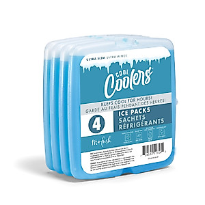 Cool Coolers By Fit & Fresh 4 Pack Slim Ice Packs, Quick Freeze Space Saving Reusable Ice Packs for Lunch Boxes or Coolers, Blue