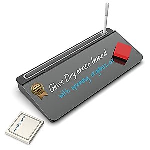 Audio-Visual Direct - Glass Desktop Computer Keyboard Whiteboard Notepad Set, Black (Includes Neon Marker, Eraser & Sticky Notes)