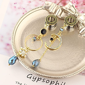 16pcs Crystal Dangle Plugs Ear Tunnels Gauges Pendant Moon Star Stainless Steel Screw Silicone Rhinestone Body Piercings Stretcher Set