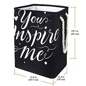 DEYYA Waterproof Laundry Baskets Tall Sturdy Foldable Romantic Lettering with Flowers Print Hamper for Adult Kids Teen Boys Girls in Bedrooms Bathroom