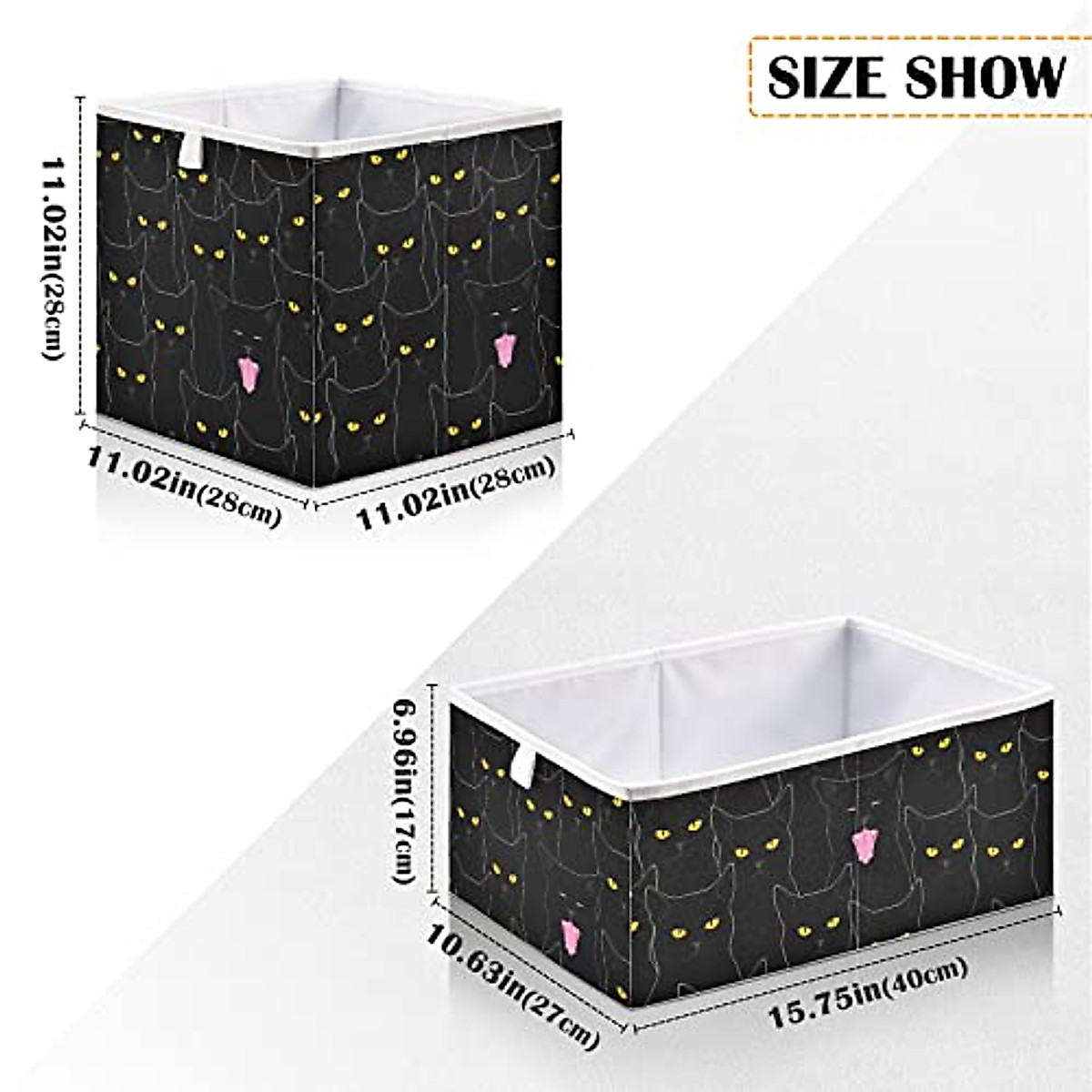 Black Cats Storage Baskets for Shelves Foldable Collapsible Storage Box Bins with Waterproof Fabric Closet Organizers for Pantry Organizing Shelf Nursery Home Closet,11 x 11inch