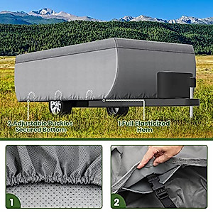 XGear Outdoors 6 Layers Pop Up Folding Camper Cover RV Covers, Fits 12' - 14' Trailer Camper, Grey