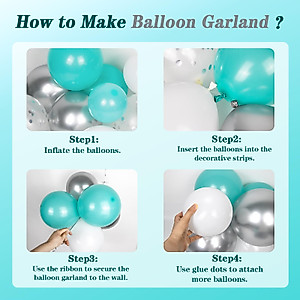125pcs Teal Silver White Balloon Garland Arch Kit, White Metallic Silver Teal Balloons for Wedding Engagement Anniversary Bridal Shower Baby Shower Birthday Party Decorations
