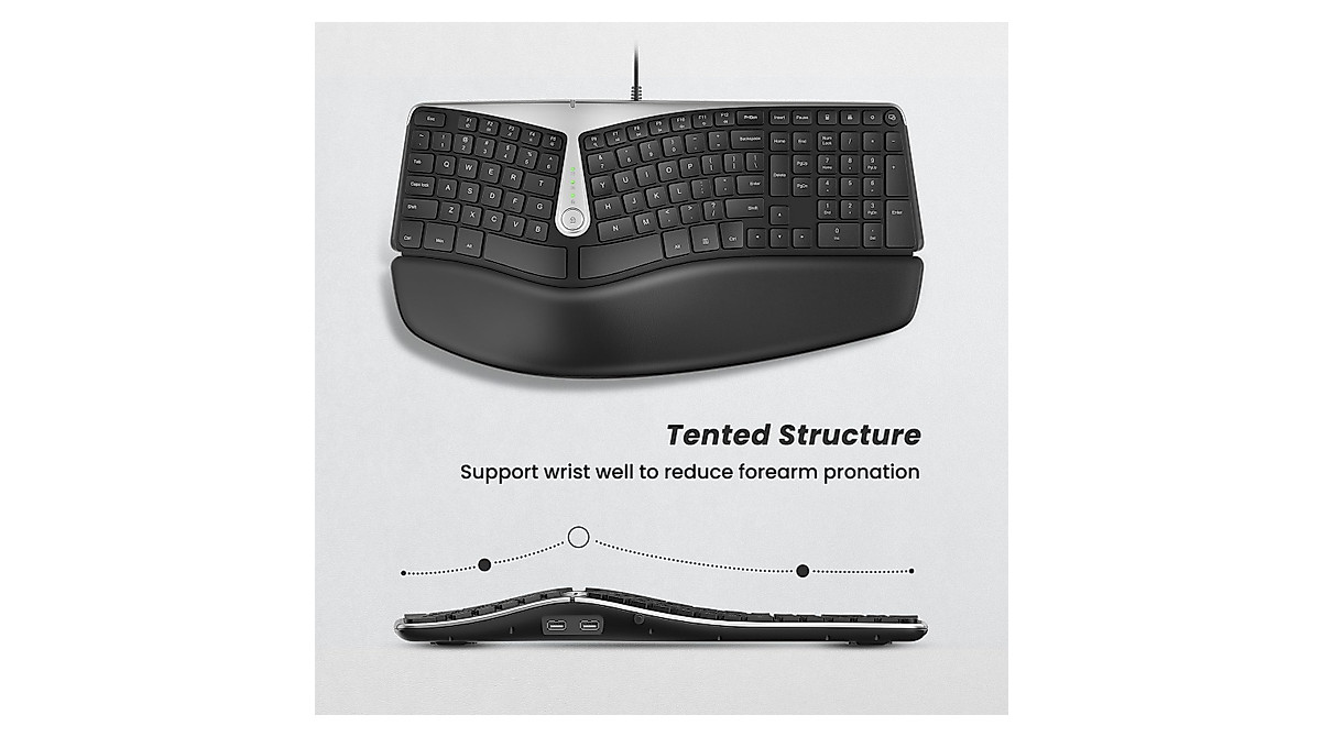 Nulea RT02 Ergonomic Keyboard, Wired Split Keyboard with Pillowed Wrist ...