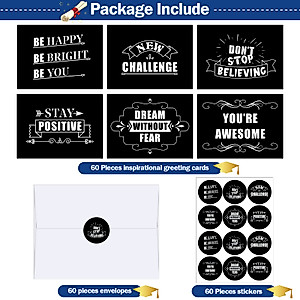 Panelee 60 Sets Motivational Encouragement Cards with Envelopes Inspirational Greeting Cards with Stickers Mini Note Cards for Student Teachers Back to School Supplies