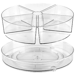 Goramio 10.6" Lazy Susan Organizer with 5 Removable Bins, Clear Plastic Divided Crazy Susan Lazy Susan Turntable, for Fridge Cabinet Refrigerator Kitchen Pantry Organization and Storage