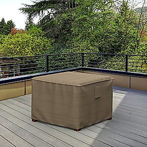 Budge P4A06BTNW3 StormBlock™ Hillside Square Patio Table Cover/Ottoman Cover Premium, Outdoor, Waterproof, Medium, Black and Tan Weave