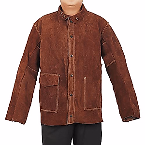 Welding Leather Jackets Flame-Resistant Heavy Duty Split Cowhide Leather Welder Jacket for Men & Women XX-Large, (Large, Brown)