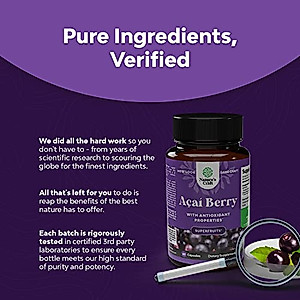Acai Berry Capsules Antioxidant Supplement - Acai Berry Cleanse Superfood Supplement for Brain Booster Heart Health and Natural Energy Boost - Acai Capsules and Memory Supplement for Brain Health