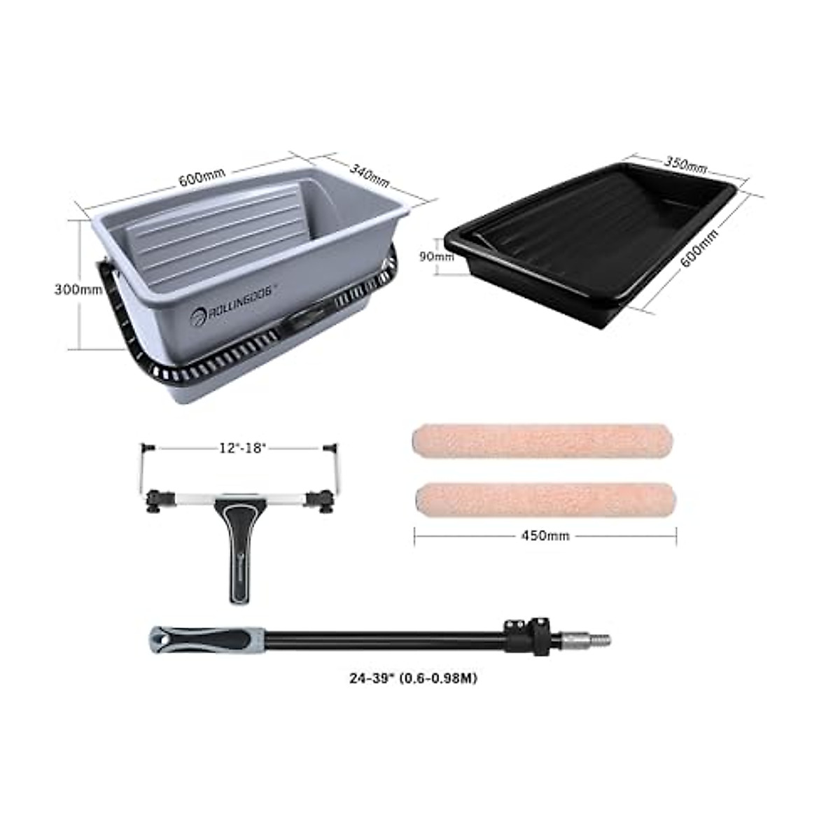 ROLLINGDOG 20PC 18 Inch Paint Roller Kit - 18 Inch Paint Roller Frame,2 to 3.2 Ft Extension Pole,Paint Bucket with Liners,18 Inch Microfiber Paint Roller Sleeves(Pack of 2),4 Inch Roller Covers
