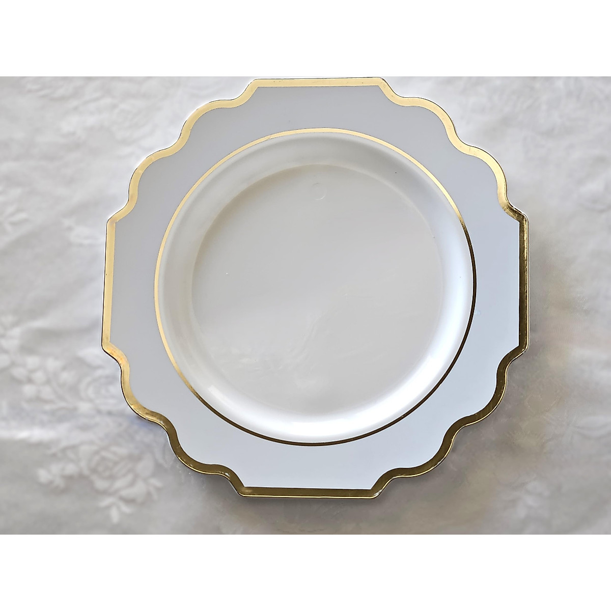 " OCCASIONS " 50 Plates Pack (25 Guests)-Heavyweight Wedding Party Disposable Plastic Plate Set -(25x10.5'' Dinner + 25x8'' Salad/dessert (Imperial in White/Blue & Gold)
