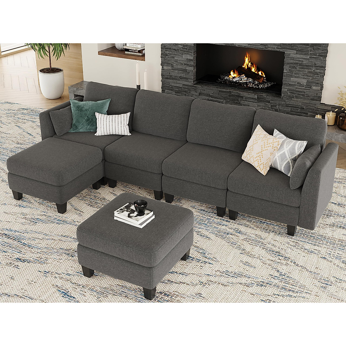 Huatean Home Modular Sectional Sofa, Convertible U Shaped Sofa Couch with High Density Memory Foam, 6 Seat Comfy Modular Sofa Couch for Living Room, Modern U Shaped Sectional Sofa, Dark Grey