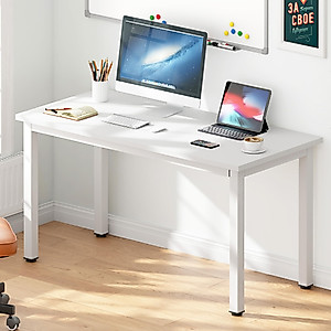 DlandHome 47 inches Medium Computer Desk, Home Composite Wood Board Desk, Decent and Steady Home Office School Desk/Workstation/Table, BS1-120WW White and White Legs, 1 Pack