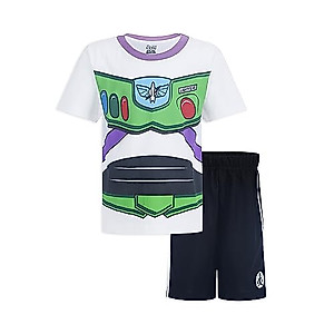Disney Toy Story Buzz Lightyear Boys’ T-Shirt and Shorts Set for Toddler and Little Kids - White/Black