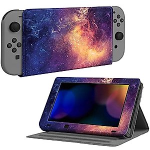 Fintie Protective Case for Nintendo Switch - [Multi-Angle Viewing] Ultra Slim Vegan Leather Play Stand Cover with Elastic Strap for Nintendo Switch 2017 - Galaxy
