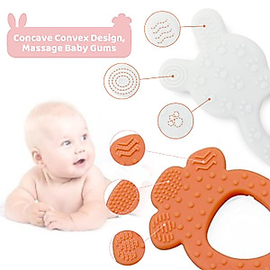 Teething Toys for Babies, PAPACHOO 2 Pack Bunny Carrot Super Soft Silicone Baby Soothing Teether Toy, Chew Silicone Infant Toys for Baby Teething Relief, Bpa Free