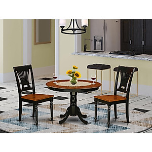 East West Furniture Hartland 3 Piece Kitchen Set Contains a Round Table with Pedestal and 2 Dining Room Chairs, 42x42 Inch, Black & Cherry