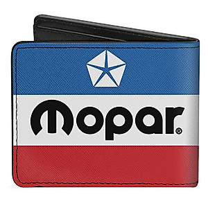 Buckle-Down Men's Mopar Wallet, Bifold, Chrysler Logo White Blue Red Black, Vegan Leather, 4.0" x 3.5"