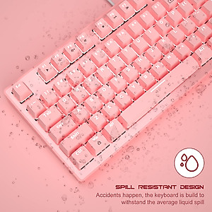 Pink Mechanical Keyboard Gamer Gaming White Backlit Wired TKL 87 Keys Gaming Keyboard with Blue Switch Keyboard for PC Gamer Computer Laptop/PS4/Xbox/MAC/Windows(Pink)