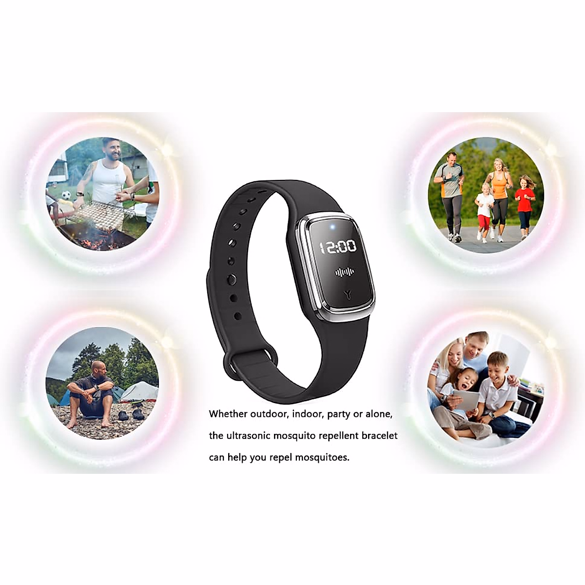 Wskvlcg Ultrasonic Mosquito Repellent Bracelet, Mosquito Repellent Electronic Watch with Clock Function USB Rechargeable Anti