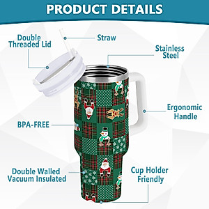 Emelivor Christmas 40 oz Tumbler with Lid and Straw Insulated Tumblers with Handle Leak Proof Travel Coffee Mug Water Cup Bottles Fits in Car Cup Holder