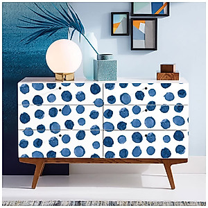 HAOKHOME Boho Peel and Stick Wallpaper Watercolor Brush Strokes Dots Removable Indigo Blue/White Vinyl Self Adhesive Contactpaper 17.7in x 9.8ft