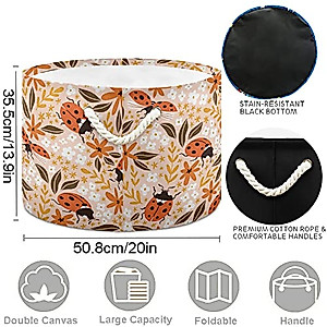 visesunny Hand-Drawn Ladybug Flower Laundry Baskets Fabric Storage Bin Storage Box Collapsible Storage Basket Toy Clothes Shelves Basket for Bathroom,Bedroom,Nursery,Closet,Office