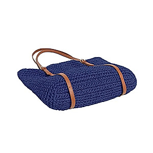 QTKJ Hand-woven Soft Large Straw Shoulder Bag with Boho Straw Handle Tote Retro Summer Beach Bag Rattan Handbag