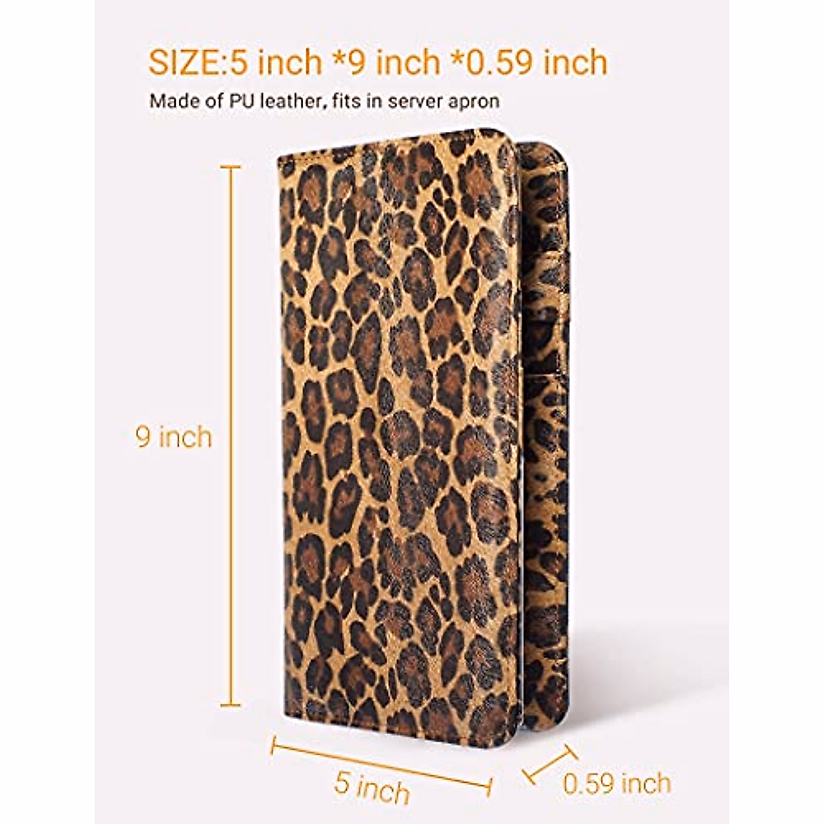 Server Book for Waitress Book with Zipper Pocket, 5x9 Leopard Magnetic Closure Server Wallet with Money Pocket and Zipper Pouch, Restaurant Waitstaff Organizer Fit Server Apron