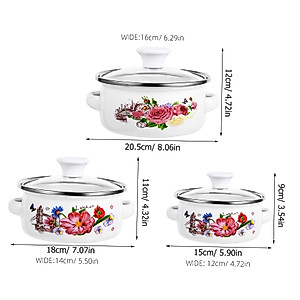 Homoyoyo 3pcs Enamelware Pot Set Enamel Stock Pot with Lid Floral Retro Cooking Pot Vintage Soup Pot Nesting Stew Pot Enameled Steel Cookware for Home Kitchen 12cm 16cm 18cm