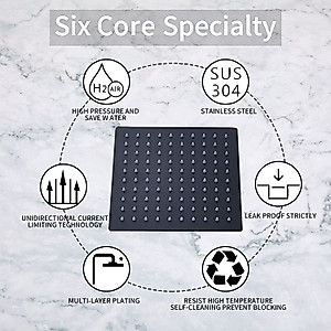 Rain Shower Head Black with Extension Arm 12 Inch Square Shower Head with 16 Inch Shower Arm Large Stainless Steel Rainfall Showerhead Matte Black Waterfall Full Body Coverage by GGStudy