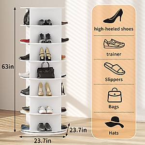 7 Tier Rotating Shoe Rack Tower, Revolving 360 Shoe Rack Storage Round Carousel,Spinning Shoe Display Lazy Susan, Vertical Handbag Rotate Shoes Closet Organization for Entryway Living Room Hallway.