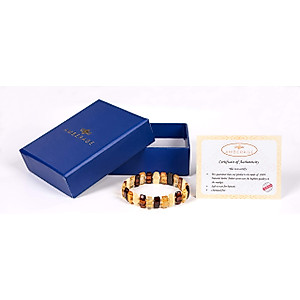 AMBERAGE Natural Baltic Amber Stretch Bracelet for Women - Hand Made from Polished/Certified Baltic Amber Beads