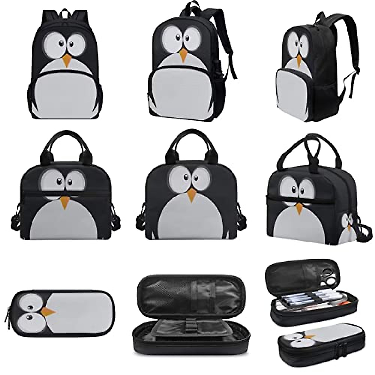 Cartoon Penguin Backpack Set Kawaii Animal Shoulder Bags With Insulated Lunch Box Bag And Pencil Case Pen Pouch