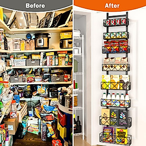 Over the Door Pantry Organizer 8-Tier Adjustable Baskets Hanging Spice Door Rack Narrow - 13.78" W x 65.16" H Behind the Door Storage for Kitchen, Bathroom, and Closet Organization- Black