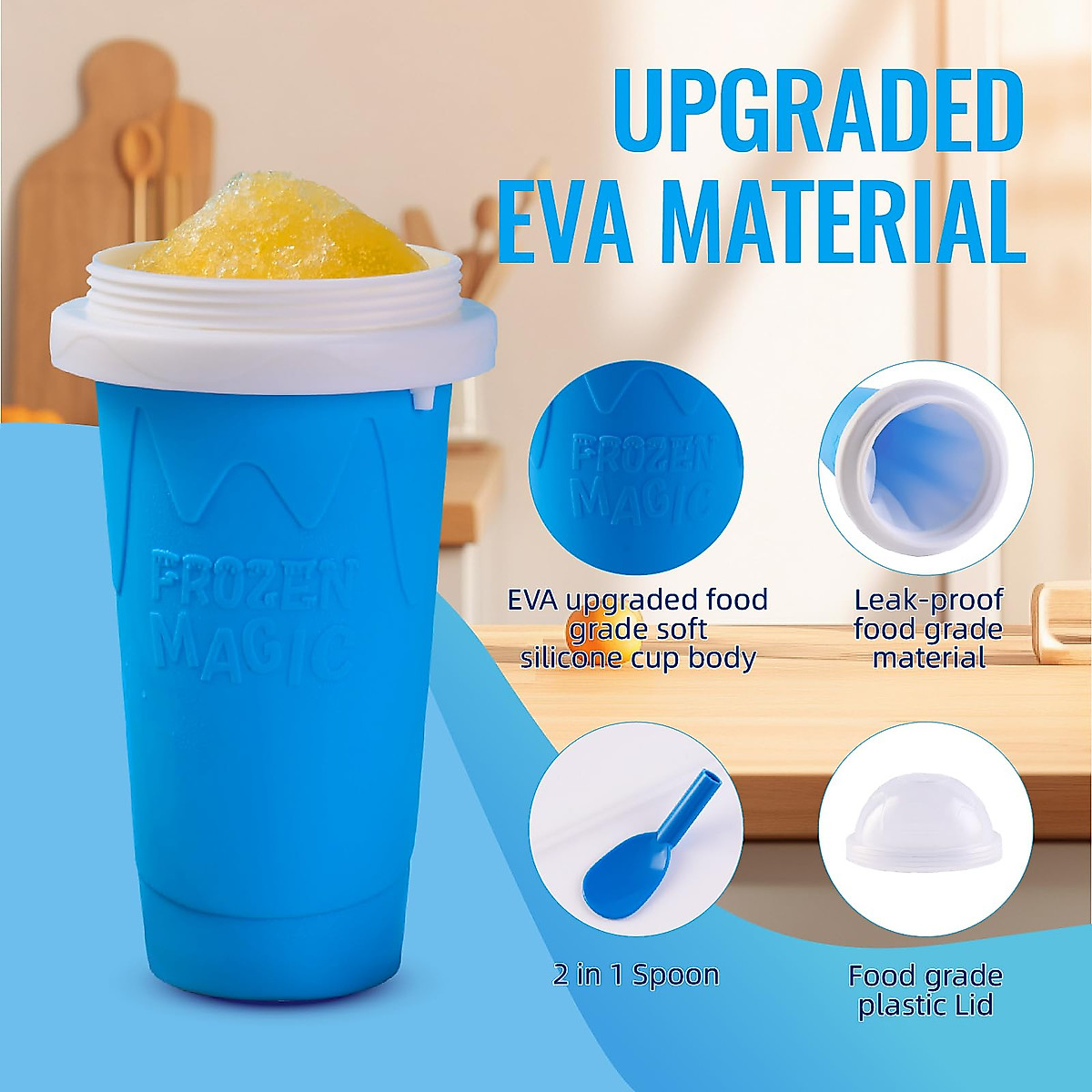 Slushie Cup 2Pcs, PandyCare Slushy Slushie Maker Cup (EVA Material) - DIY Frozen Magic Slushy Smoothies Milk Shake Cooling Cups Instant Slushie Maker Icee Cups Slushie with Lids - Blue & Pink 2Pcs