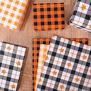 Whaline 90 Sheets Fall Tissue Paper Folded Flat Buffalo Plaid Wrapping Paper Maple Leaf Gift Wrapping Tissue Paper Thanksgiving Art Paper for Home DIY Gift Bags Party Favor Autumn Decor, 14 x 20inch