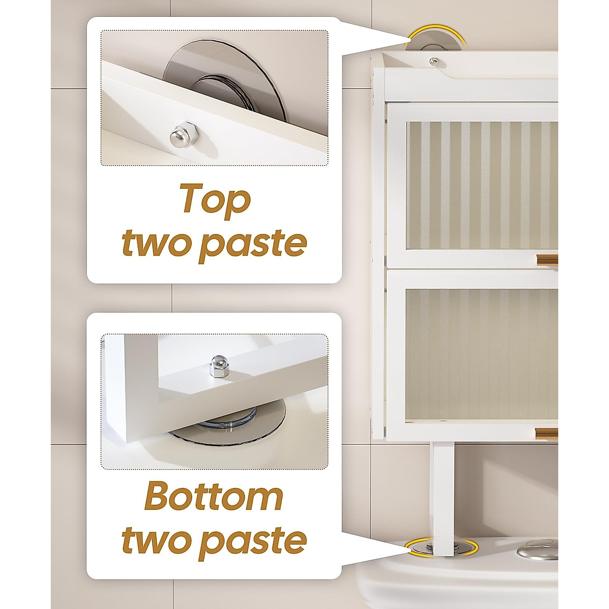 Cozivolife Over The Toilet Storage Cabinet,Bamboo Bathroom Organizer Rack with Lid and 2 Hooks,Space Saver Shelf for Bathroom,No Drilling Design Wall Mounted (White, L)