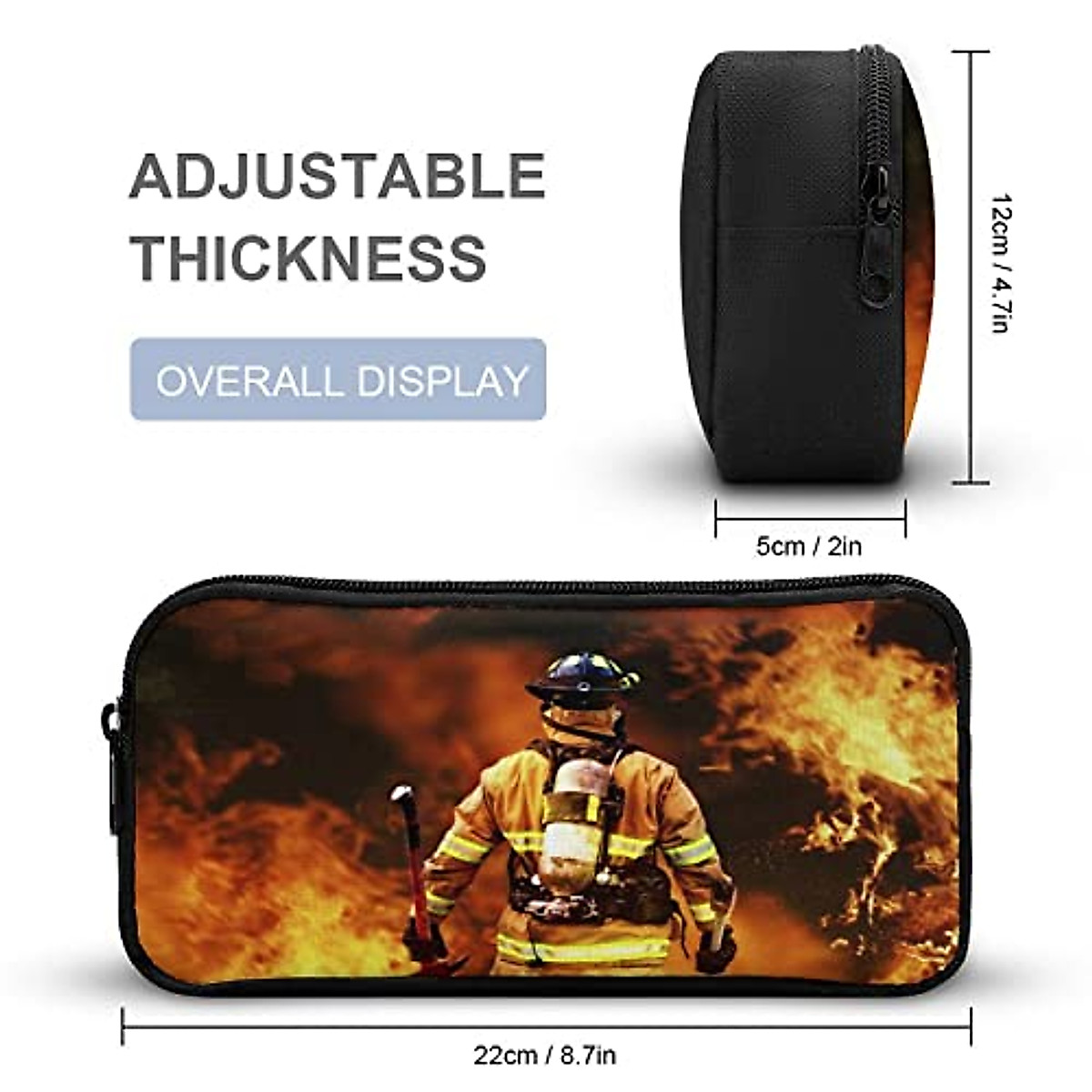 Fireman in Fire Pencil Case Pencil Pouch Coin Pouch Cosmetic Bag Office Stationery Organizer