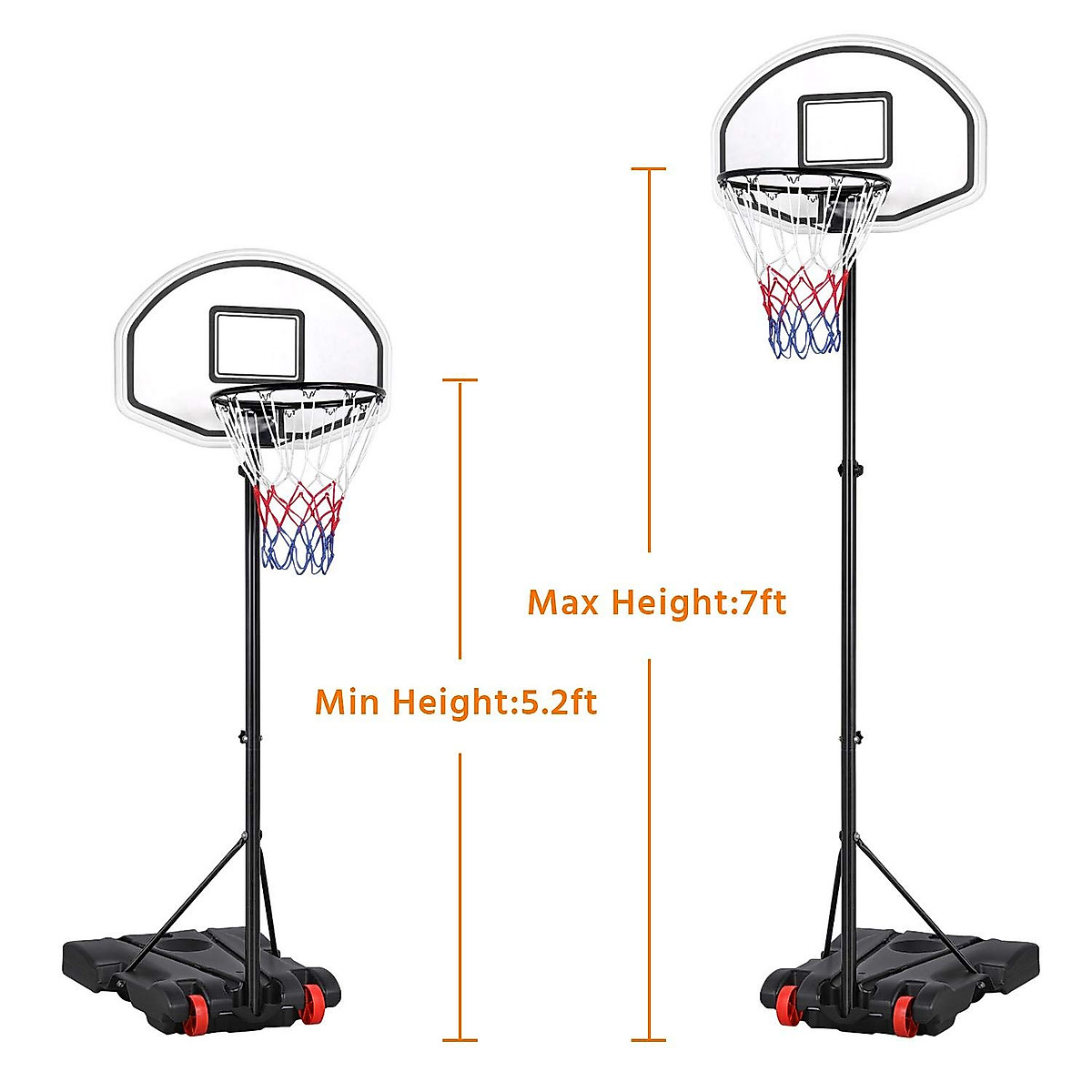 Yaheetech Portable Basketball Hoop Outdoor/Basketball Goals Indoor/Basketball Court/Adjustable Basketball Stand from 5.2 ft to7 ft with 29'' Basketball Backboard Black
