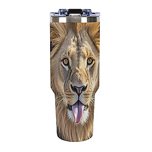 FZQVSGW Lion Sticks Out Tongue 40 Oz Tumbler with Handle And Straw Stainless Steel Vacuum Insulated Tumblers Reusable Keep Drinks Cold Coffee Cup Holder Friendly Gifts for Women Men Car Gym Travel