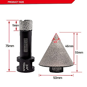 DT-DIATOOL Diamond Chamfer Bit 2 Inch with Diamond Drill Bit 4/5 Inch Hole Saw 5/8"-11 Thread for Drilling Enlarging Polishing Holes of Tile Granite Marble Stone Brick