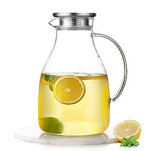 85 Ounces Glass Pitcher with Filter Lid/Water Carafe for Homemade Juice & Iced Tea,Stovetop Safe Beverage Jug